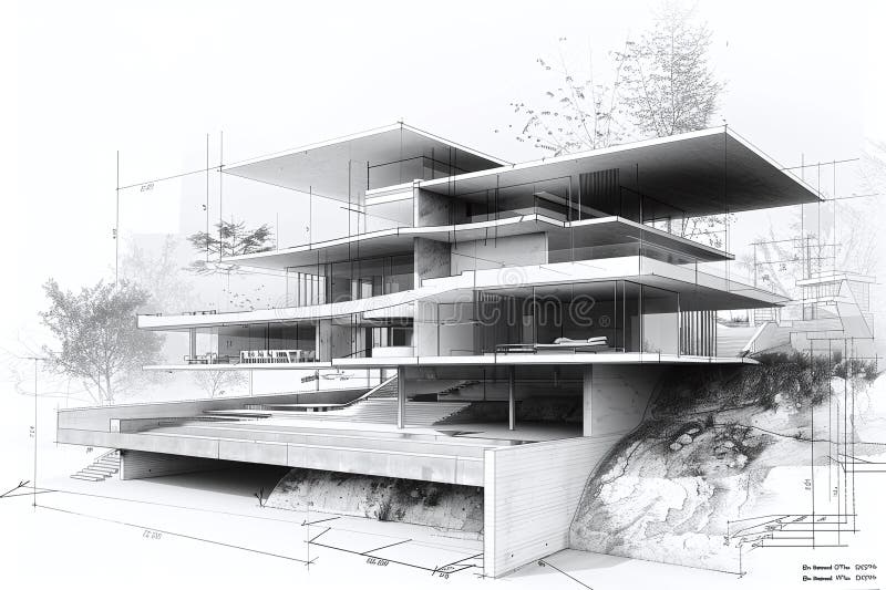 Ai Generative Modern Minimalist White House Construction Sketch Stock ...