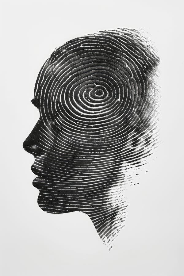 Monochrome Side Profile of a Human Head with Fingerprint Texture on a ...