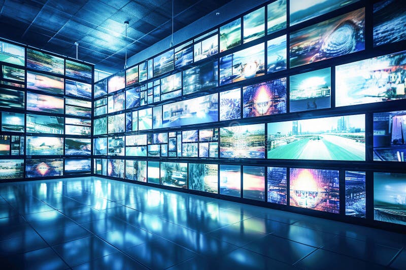 Ai Generative. Multimedia Images on Different Television Screens Stock ...