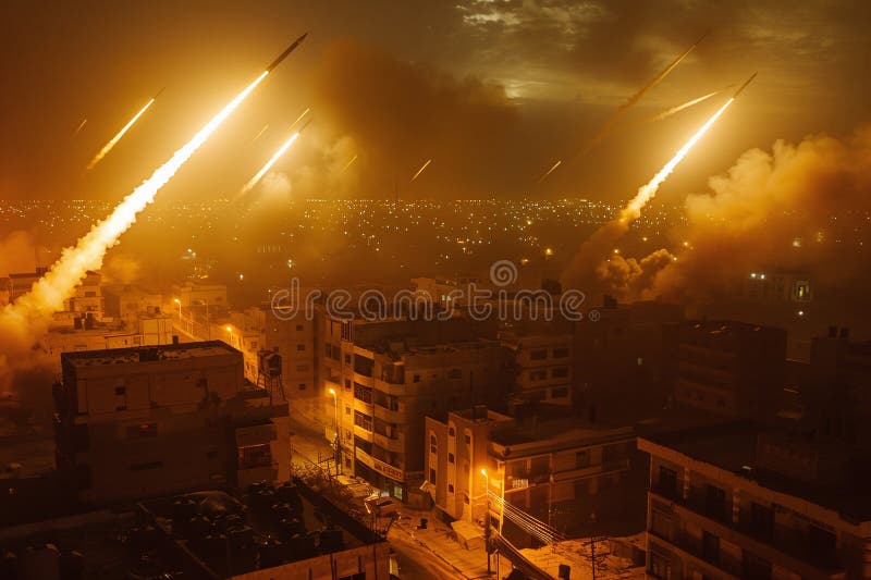 Ai Generative Multiple Rocket Launches at Night Stock Illustration ...