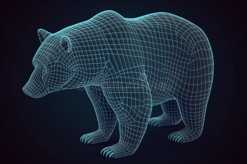Ai Generative Neon Grid Model of Bear Stock Illustration - Illustration ...