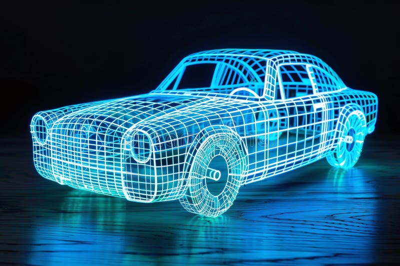 Ai Generative Neon Grid Model of Car Stock Illustration - Illustration ...