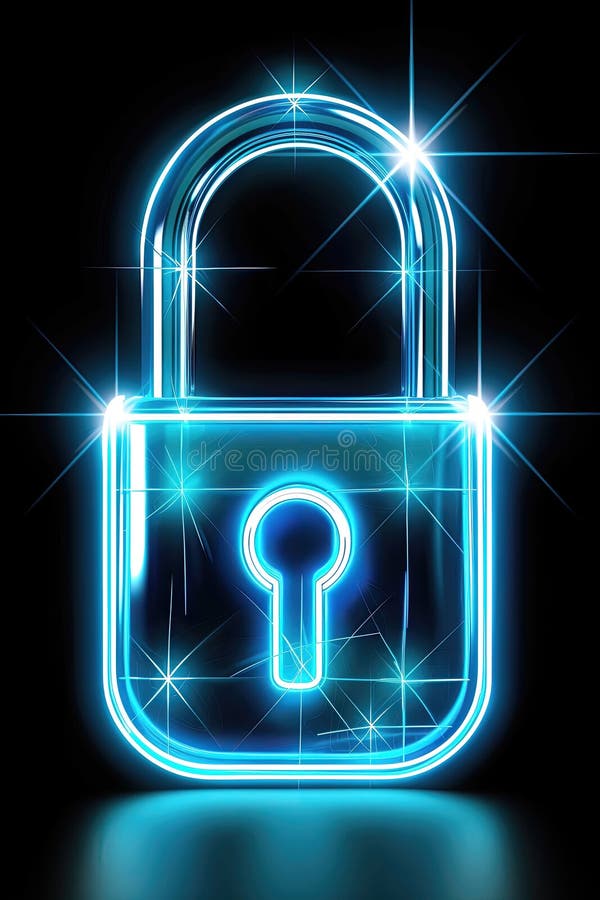 Neon Padlock Glowing with Bright Light on Black. Stock Photo - Image of ...