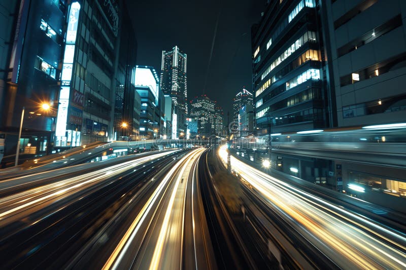 Ai Generative Night City Timelapse at High Speed Stock Illustration ...