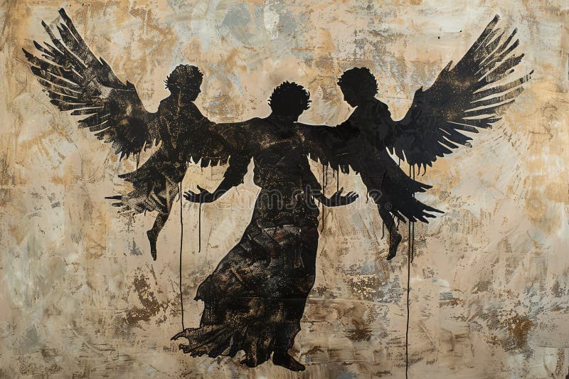 Ai Generative Painting of a Man with Two Angels Stock Illustration ...