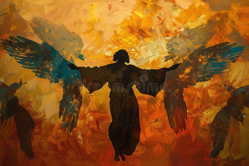 Ai Generative Painting of a Man with Two Angels Stock Illustration ...