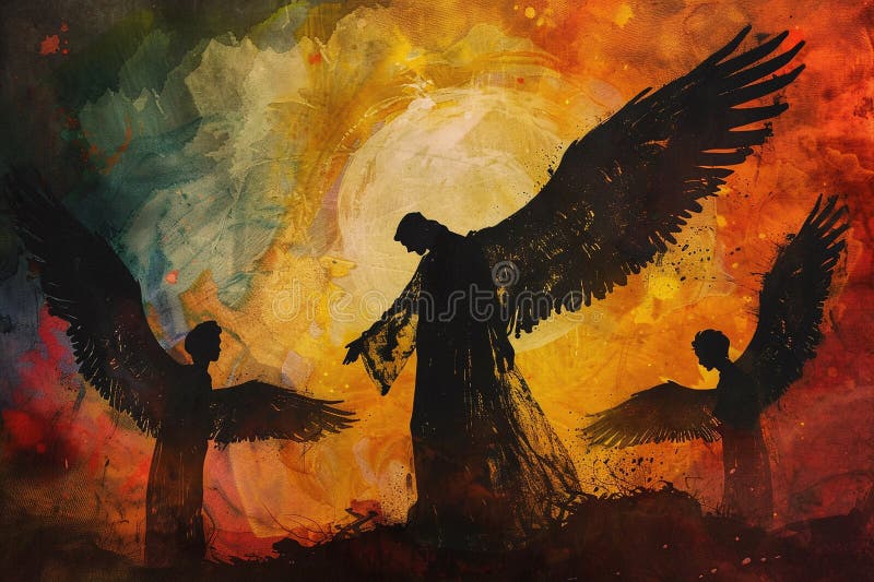 Ai Generative Painting of a Man with Two Angels Stock Illustration ...