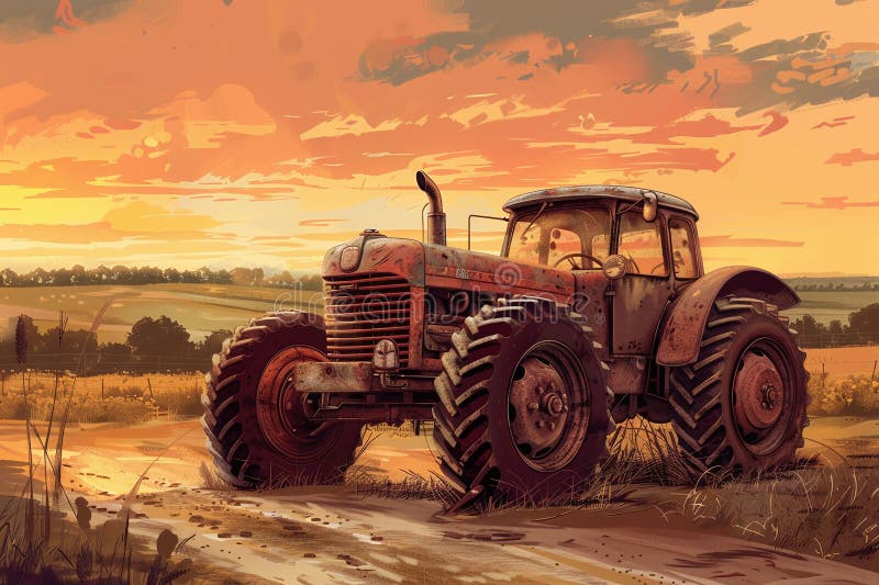 Ai Generative Painting of Old Rusty Tractor on Farm Stock Illustration ...