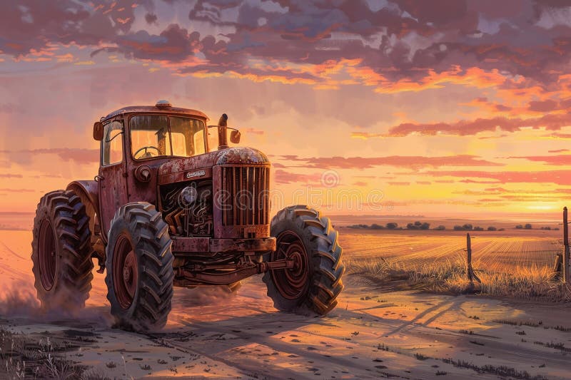 Ai Generative Painting of Old Rusty Tractor on Farm Stock Illustration ...