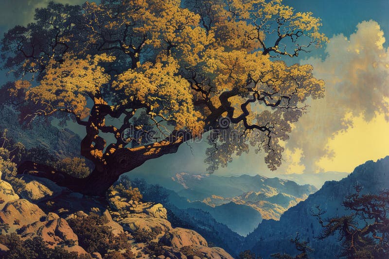 Ai Generative Painting of a Tree on the Edge of a Cliff Stock ...