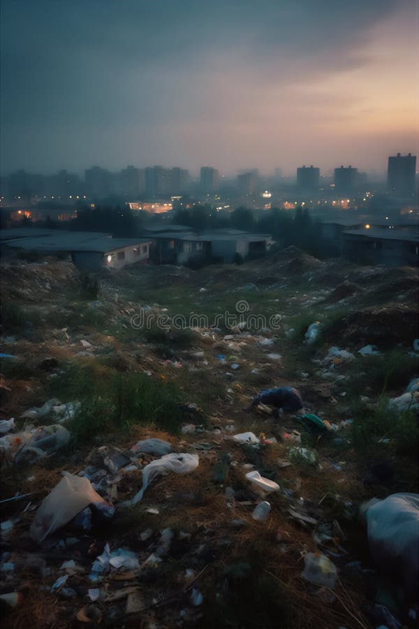 AI Generative Panoramic Image of Big City Suburbs Covered with Piles of ...