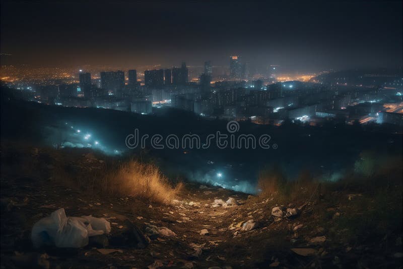 AI Generative Panoramic Image of Big City Suburbs Covered with Piles of ...