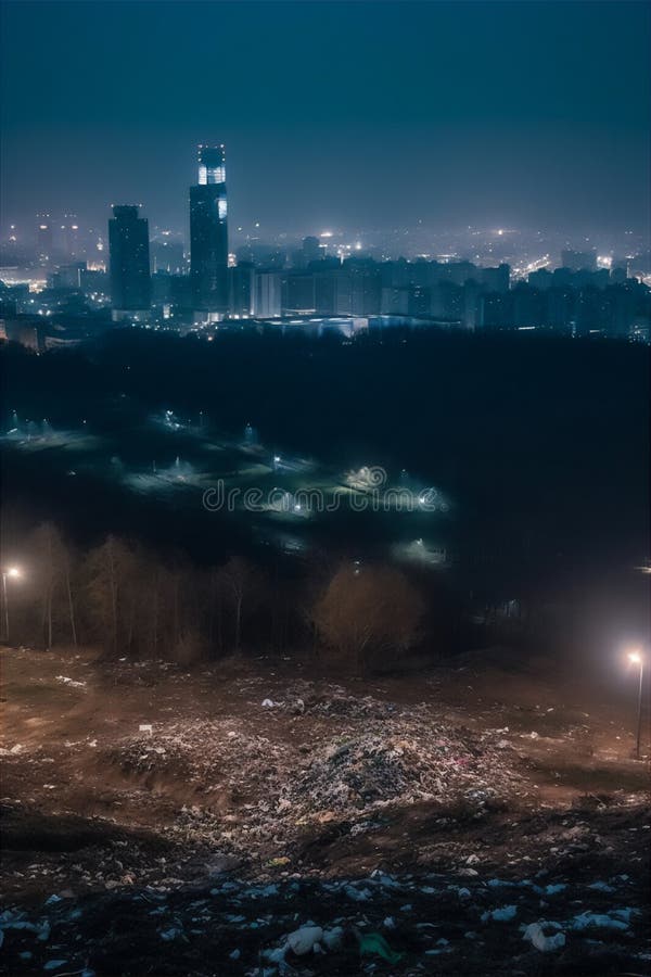 AI Generative Panoramic Image of Big City Suburbs Covered with Piles of ...