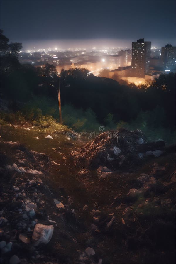 AI Generative Panoramic Image of Big City Suburbs Covered with Piles of ...