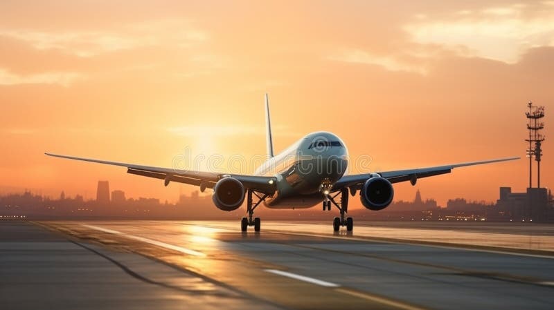 AI Generative. Passenger Plane Fly Up Over Take-off Runway from Airport ...