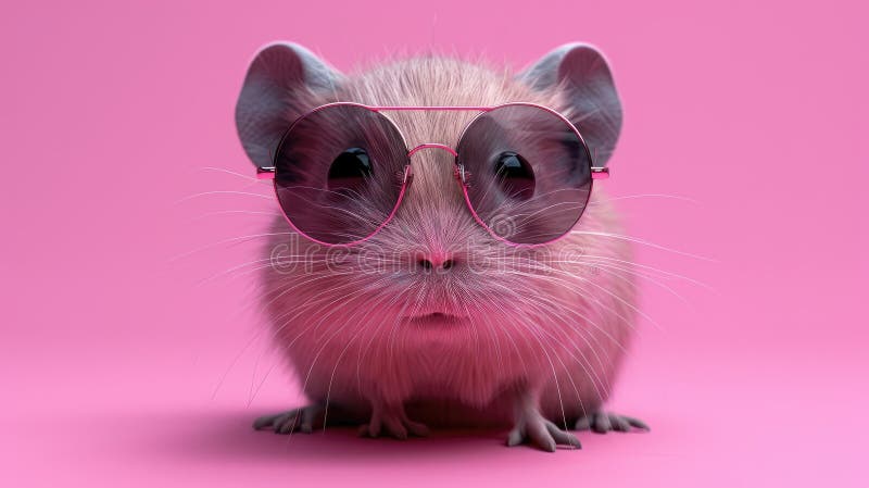 A Pink 3D-rendered Hamster with Large Round Sunglasses on a Pink ...