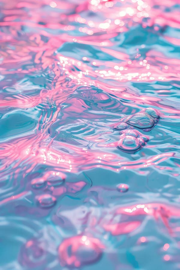 Pink-tinted Water Surface with Light Reflections and Bubbles. Stock ...