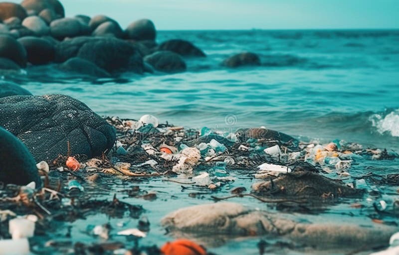 Garbage Pollution of the Ocean. Garbage on the Ocean Shore Stock ...