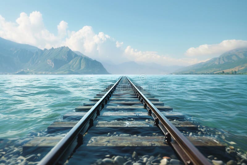 Ai Generative Railroad Tracks on Water Stock Illustration ...