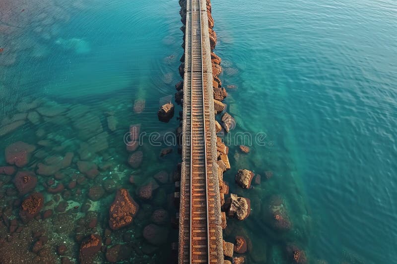 Ai Generative Railroad Tracks on Water Stock Illustration ...