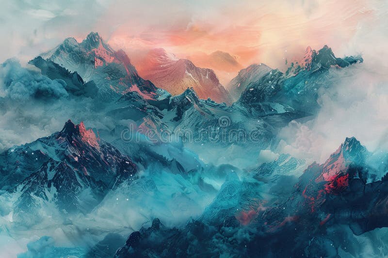 Ai Generative Rainbow Mountain Painting Stock Illustration ...