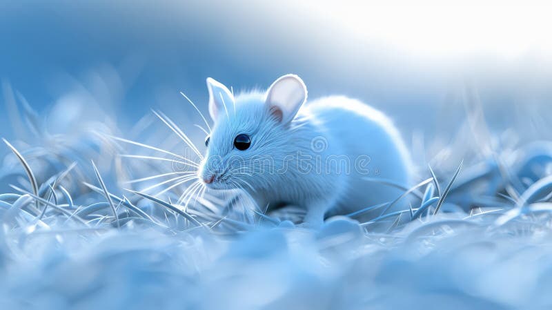 A Realistic White Mouse on Cool Blue Grass. Stock Image - Image of ...