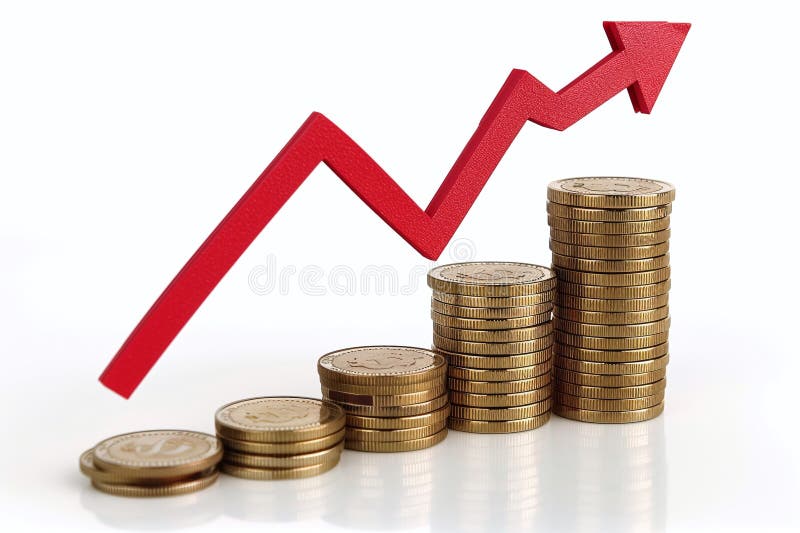 Ai Generative Red Arrow on Stack of Coin Stock Illustration ...