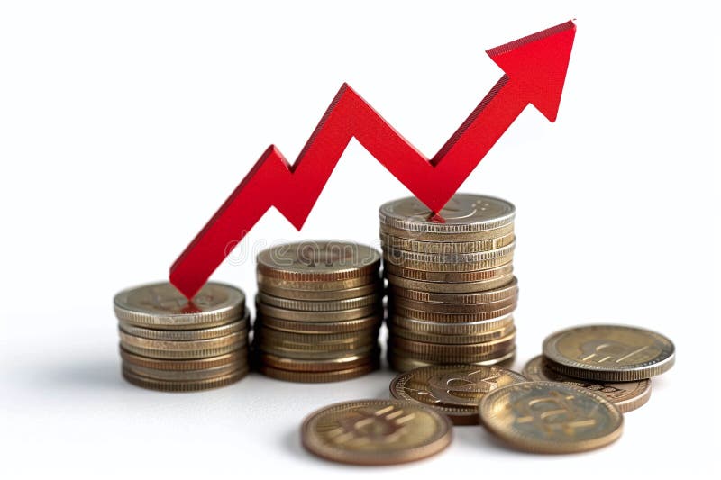 Ai Generative Red Arrow on Stack of Coin Stock Illustration ...