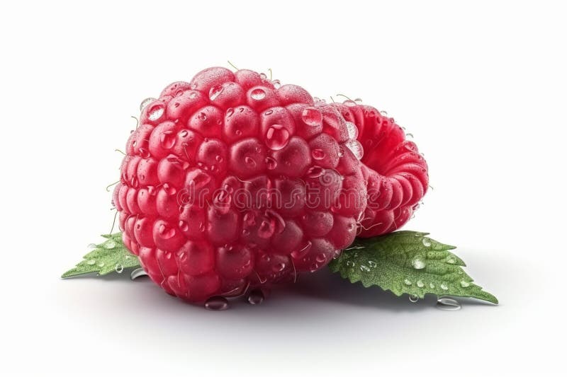 Ai Generative Ripe Raspberry with Water Drops on a White Background ...