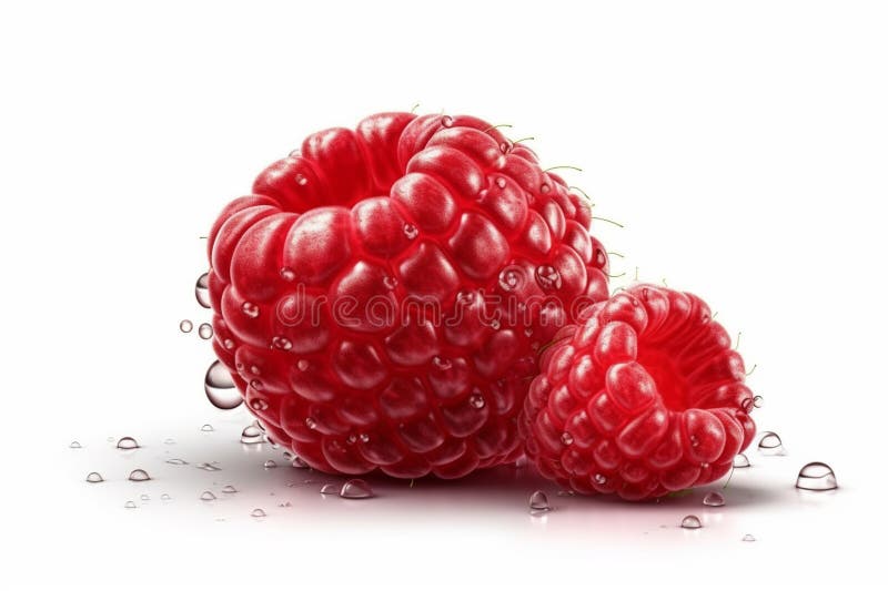 Ai Generative Ripe Raspberry with Water Drops on a White Background ...