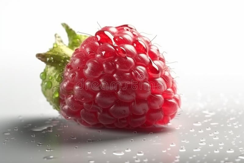 Ai Generative Ripe Raspberry with Water Drops on a White Background ...