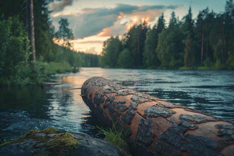 Ai Generative Riverside Tree Log, Washed into the River Stock ...