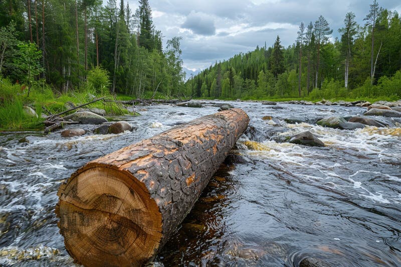 Ai Generative Riverside Tree Log, Washed into the River Stock ...