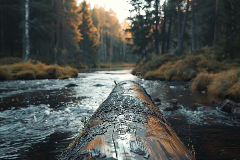 Ai Generative Riverside Tree Log, Washed into the River Stock ...