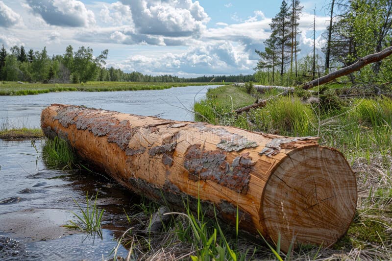 Ai Generative Riverside Tree Log, Washed into the River Stock ...