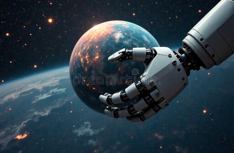 Robot Astronaut Space, Artificial Intelligence Hold Planet Hands. AI ...