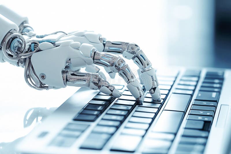 Ai Generative Robot Hand Use Notebook Stock Illustration Illustration Of Laptop Artificial
