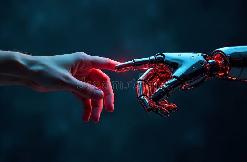 Robot and Human Hand Touch Finger, People Artificial Intelligence. AI ...