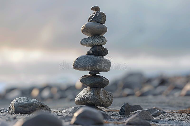 Ai Generative Rock Balancing Art River Stone Stock Illustration ...