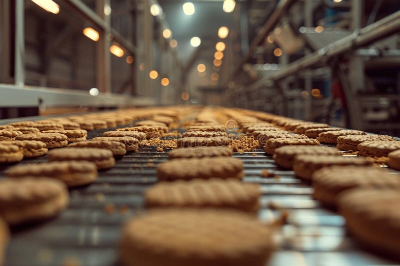 Ai Generative Rows of Biscuits on the Factory Conveyor Stock ...