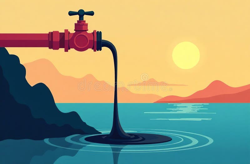 Sewage Flows from Pipe into Ocean, Polluting Marine Sea Ecosystem. AI ...