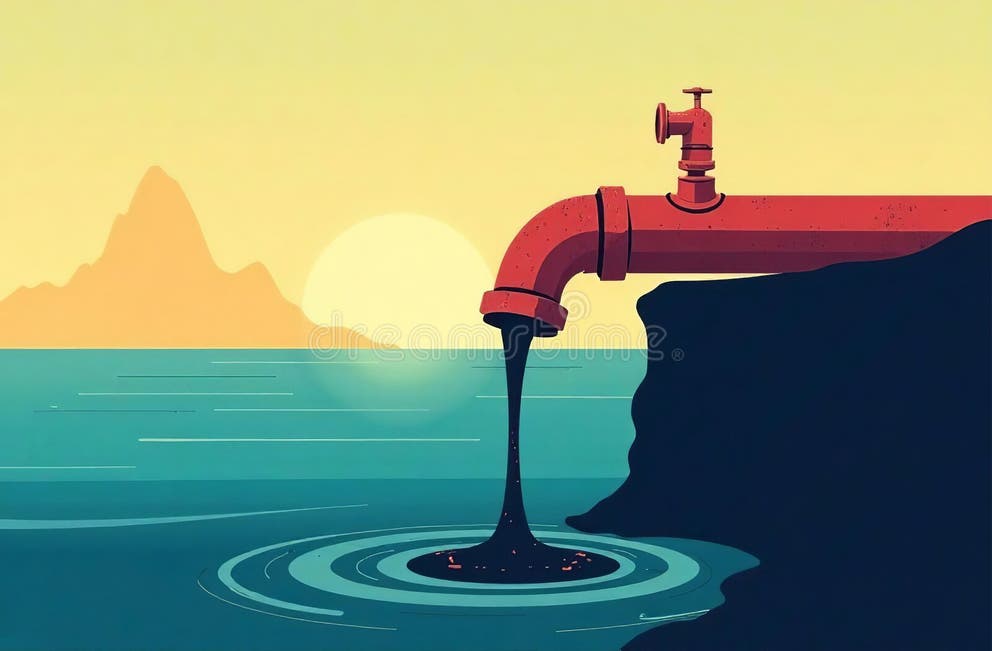 Sewage Flows from Pipe into Ocean, Polluting Marine Sea Ecosystem. AI ...