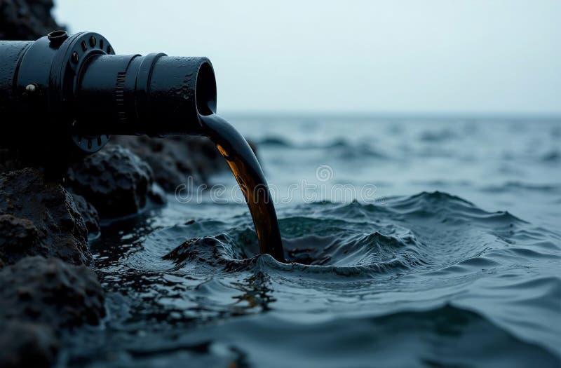 Sewage Flows from Pipe into Ocean, Polluting Marine Sea Ecosystem. AI ...