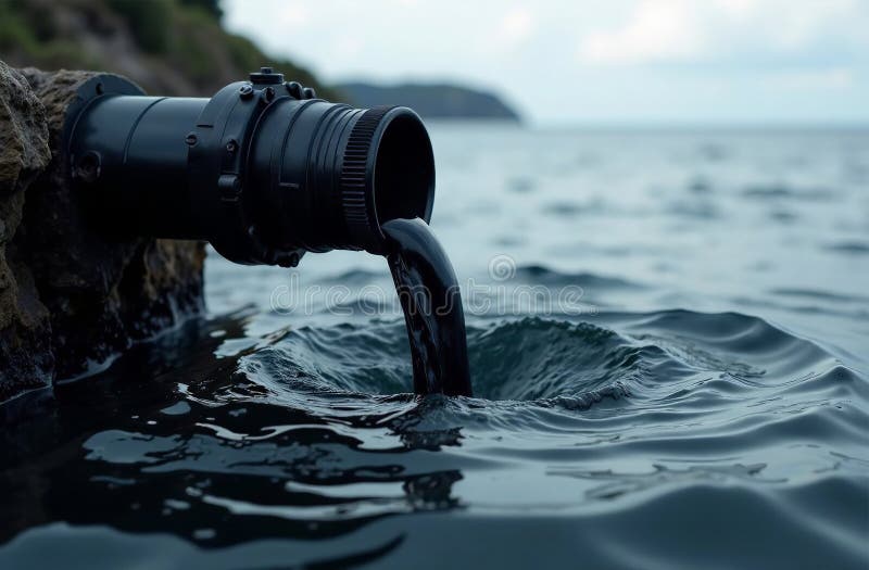 Sewage Flows from Pipe into Ocean, Polluting Marine Sea Ecosystem. AI ...