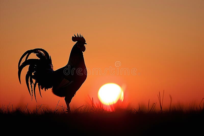 Ai Generative Silhouette of Chicken at Sunset Stock Illustration ...