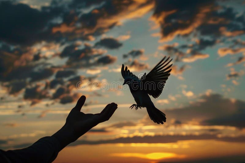 Ai Generative Silhouette Hand Release Bird Stock Illustration ...