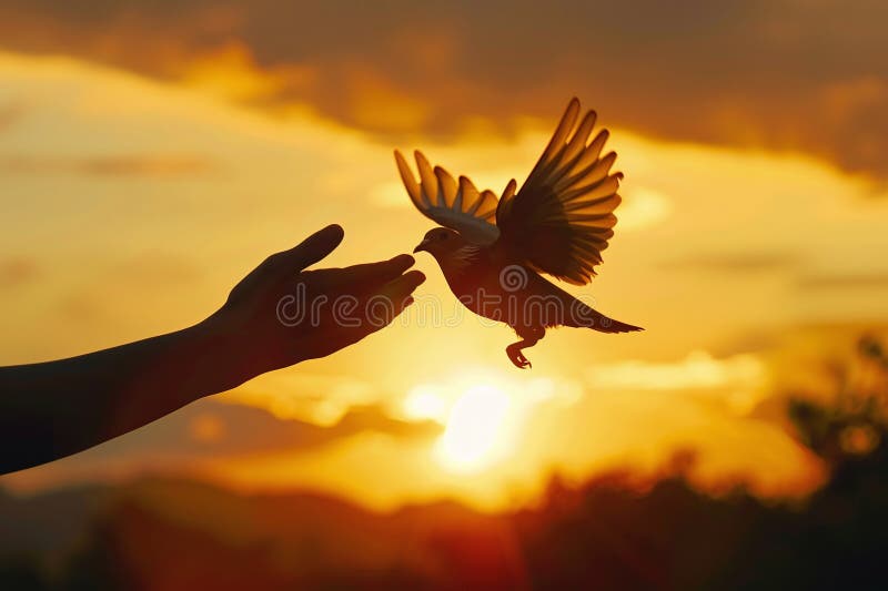 Ai Generative Silhouette Hand Release Bird Stock Illustration ...