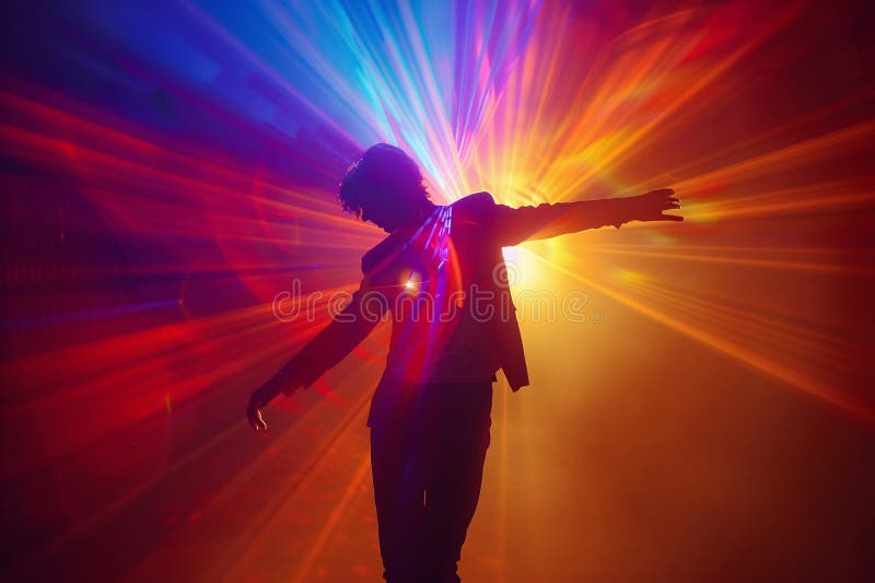 Ai Generative Silhouette of a Man Dancing in a Disco Light Stock ...