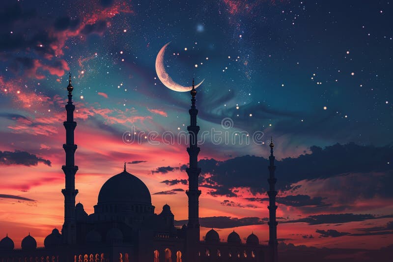 Ai Generative Silhouette of a Mosque with a Crescent Moon in the Sky ...