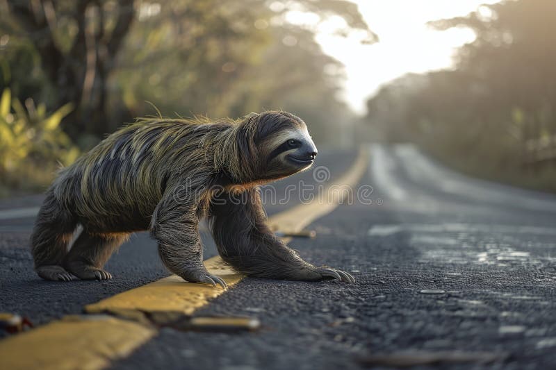Ai Generative Sloth Crossing the Road Stock Illustration - Illustration ...